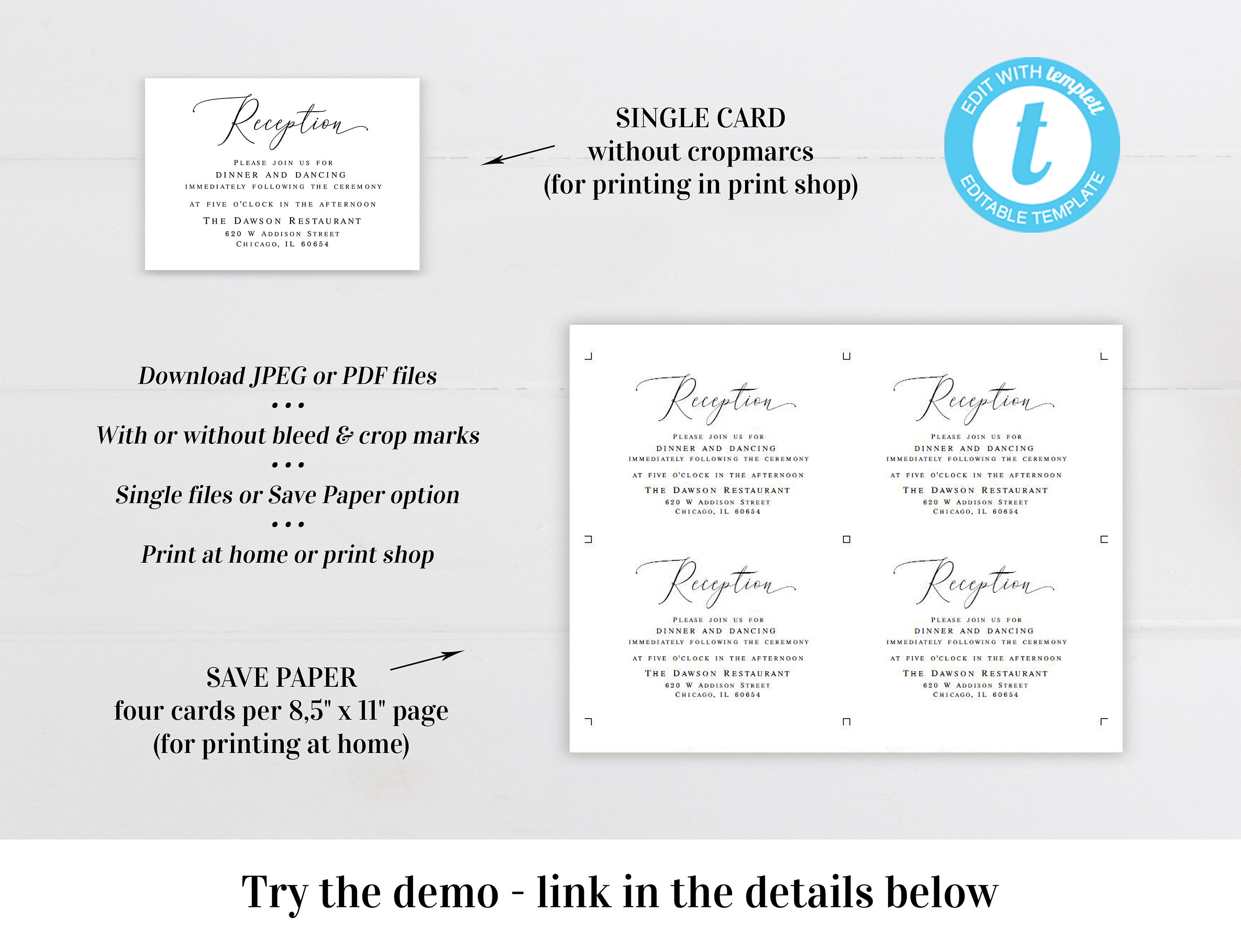 Reception Card Template Fully Editable Insert Card Printable - Etsy