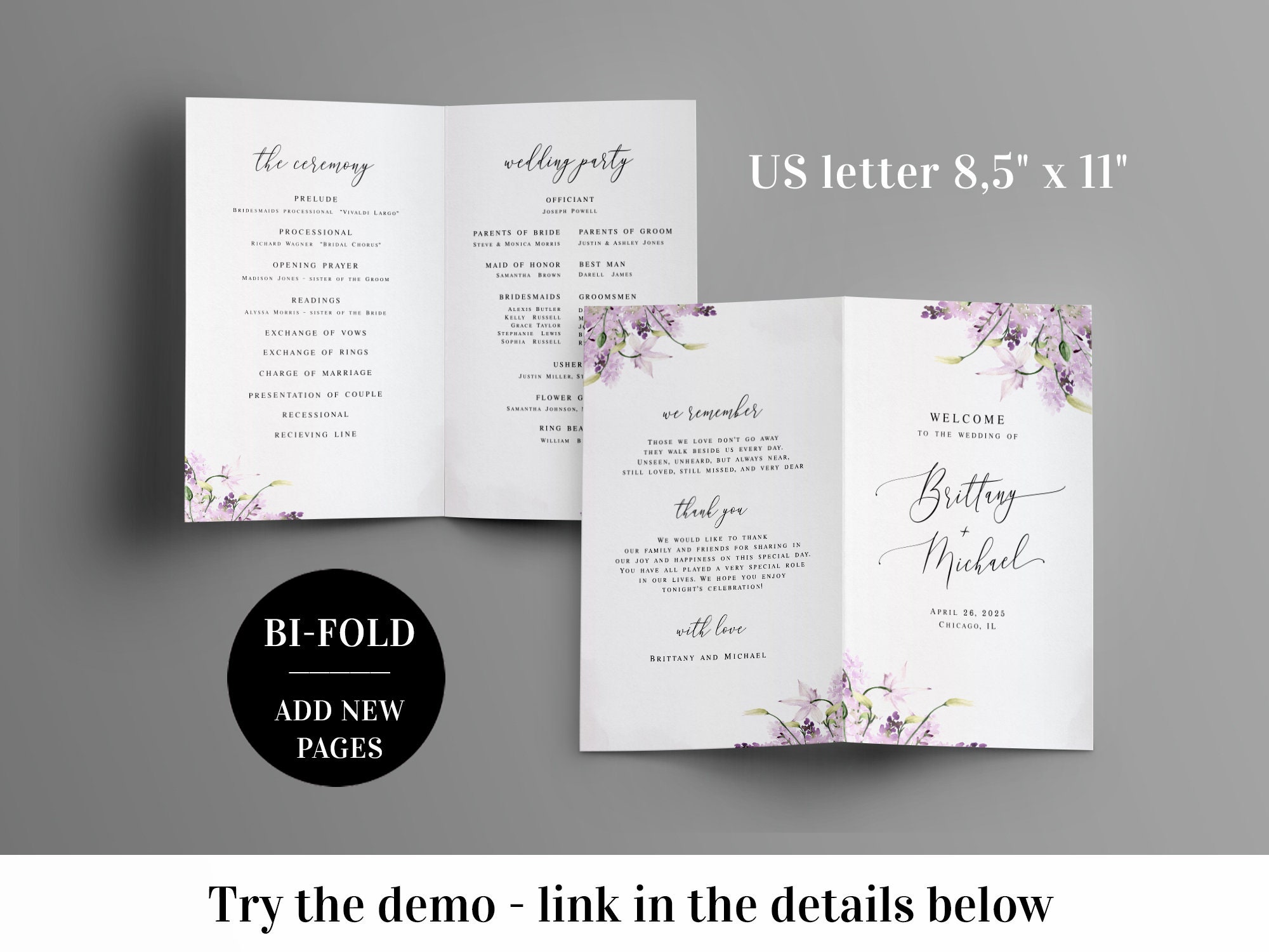 Lavender Wedding Folded Program Template Editable Printable - Etsy