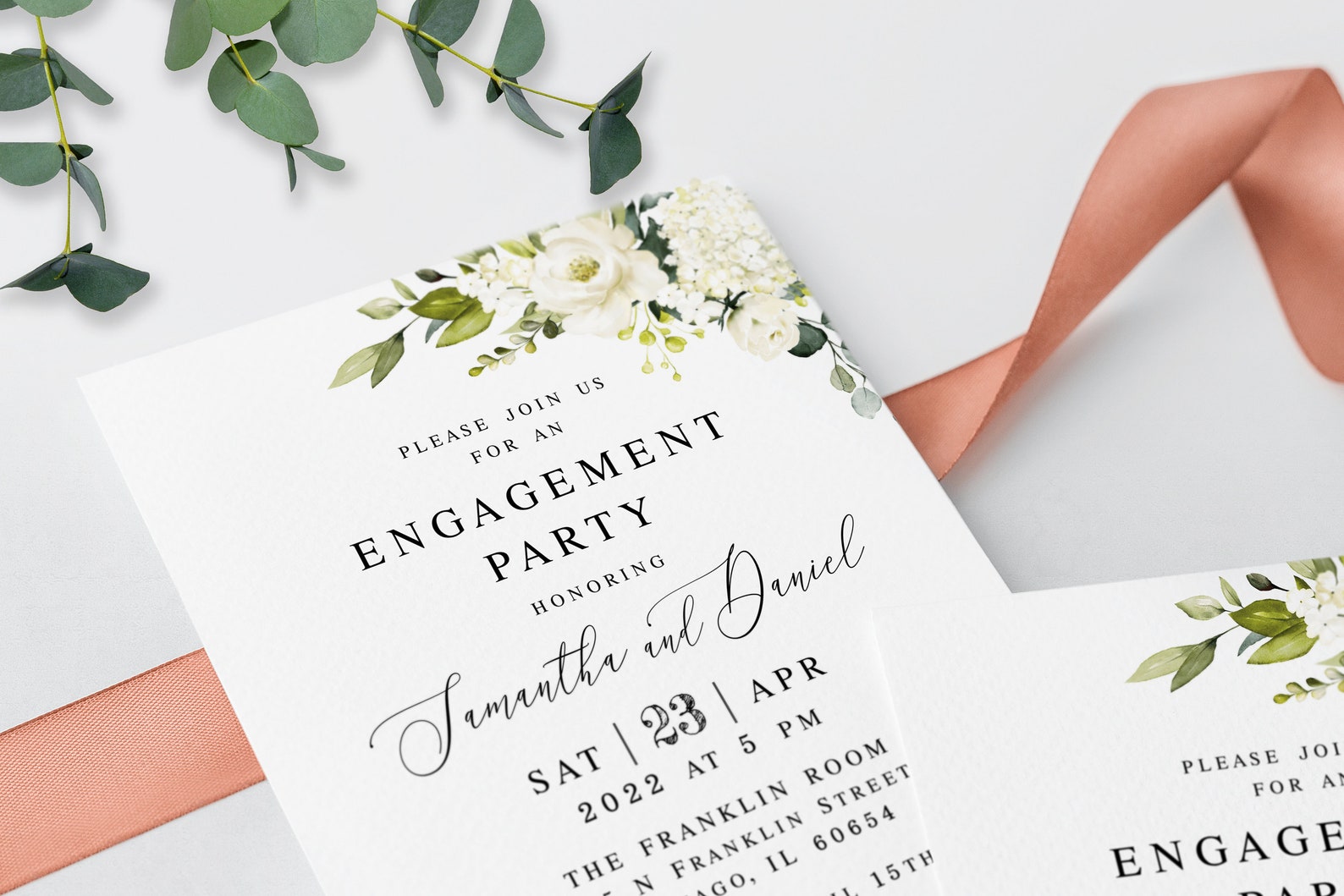 Floral Engagement Invitation Template Editable Wedding White - Etsy