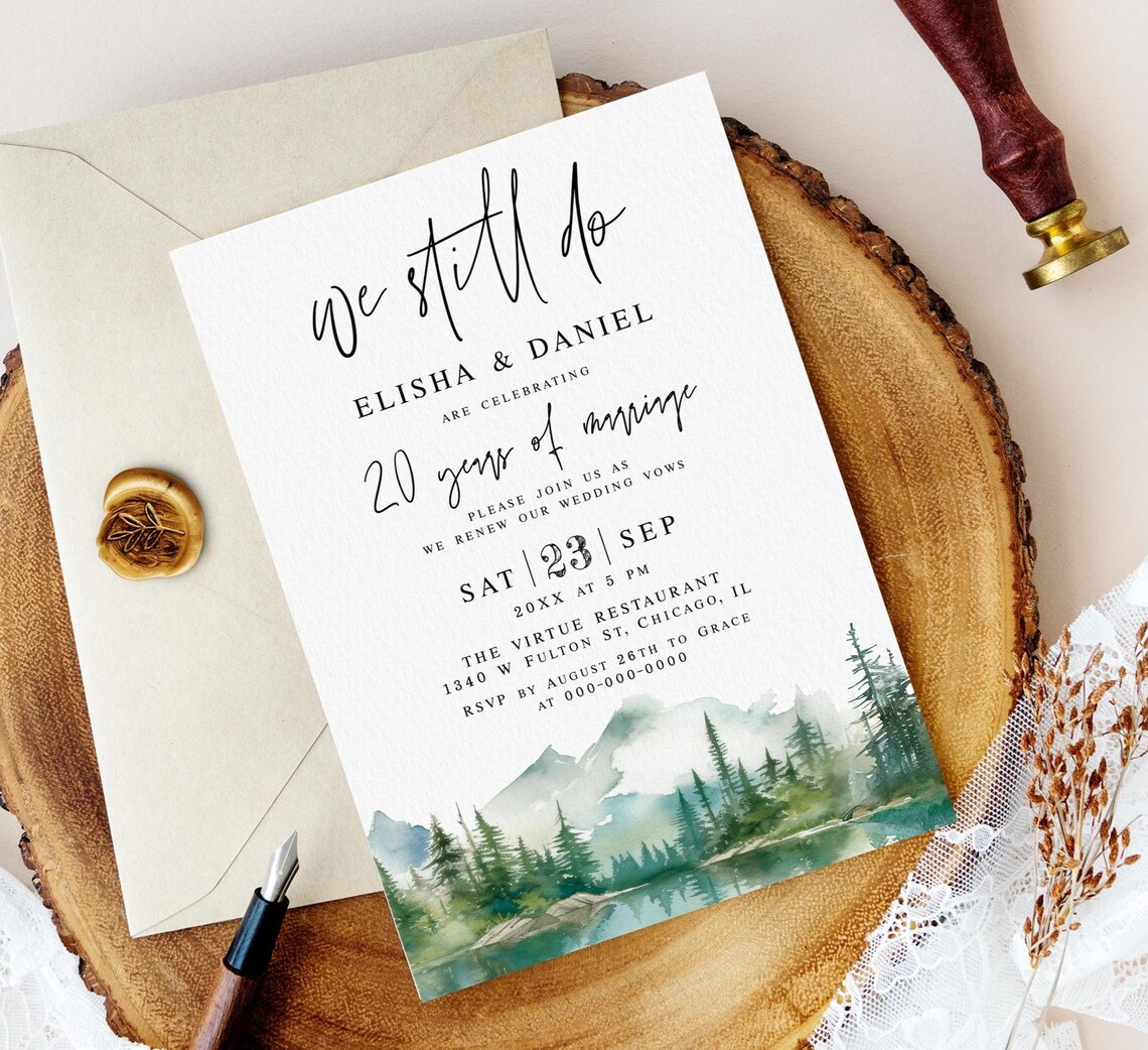 Mountains Wedding Vow Renewal Invitation Lake Forest Design ...
