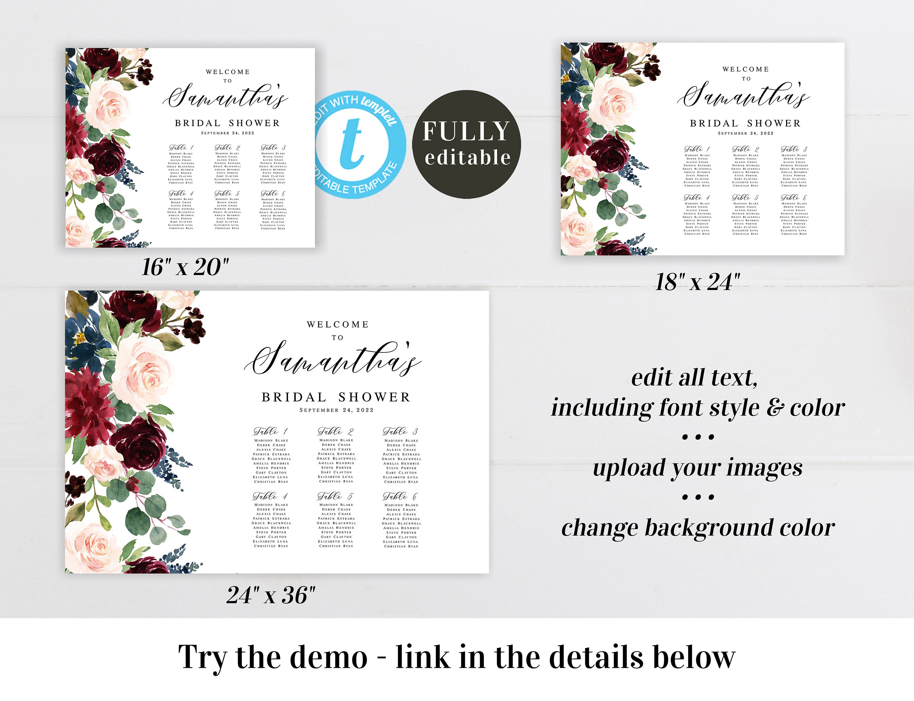 Small Seating Chart Editable Template Welcome Bridal Shower - Etsy