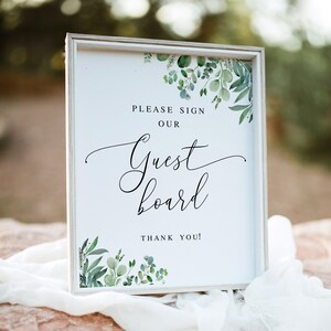 Greenery Guest Board Sign Template Eucalyptus Wedding Signs Editable ...
