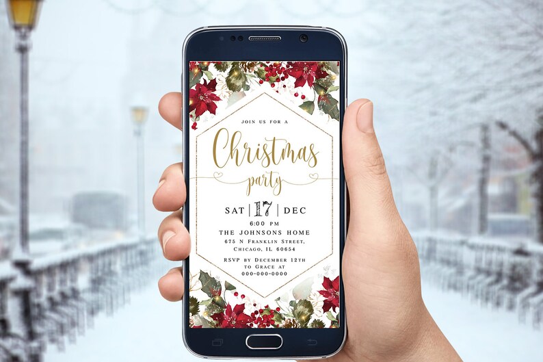 Electronic Christmas Party Invitation Editable Template Text - Etsy