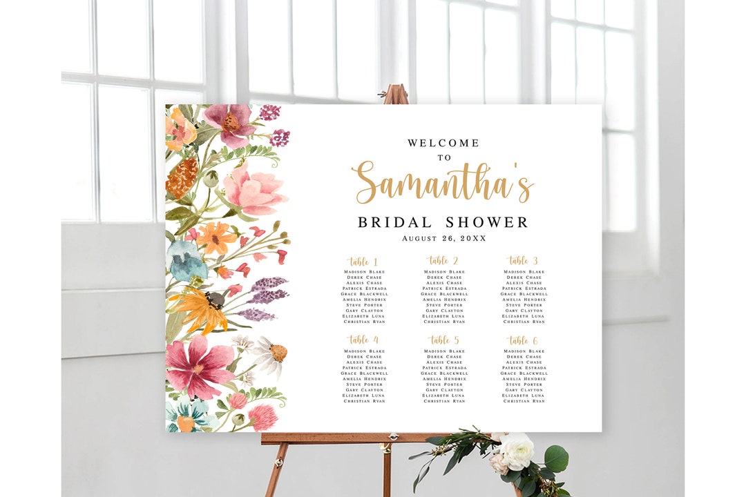 Wildflower Small Seating Chart Template Editable Bridal Shower Seating ...