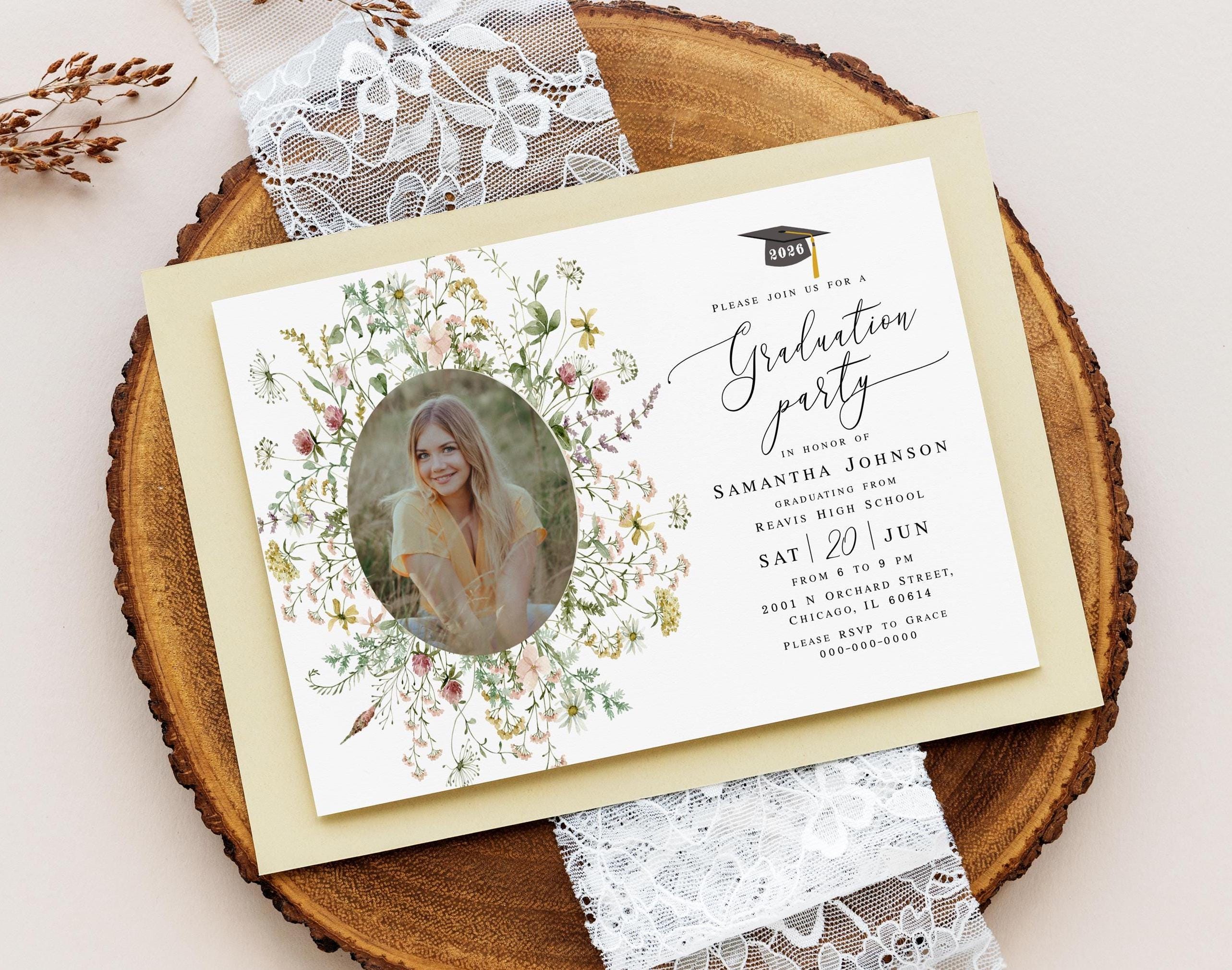 Wildflowers Graduation Invitation Template Editable Photo Grad Invite ...