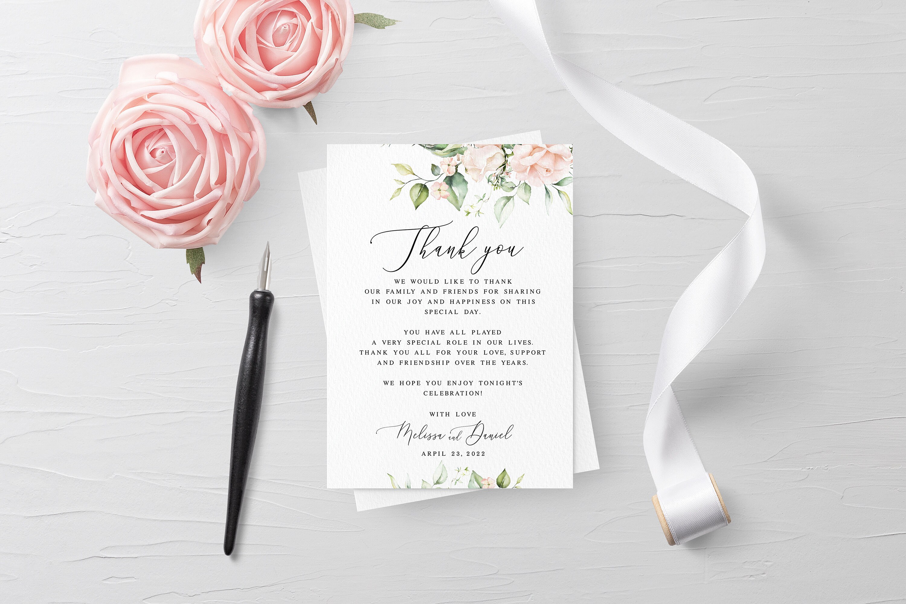 Thank You Note Self-editing Template Floral Wedding Thank You - Etsy