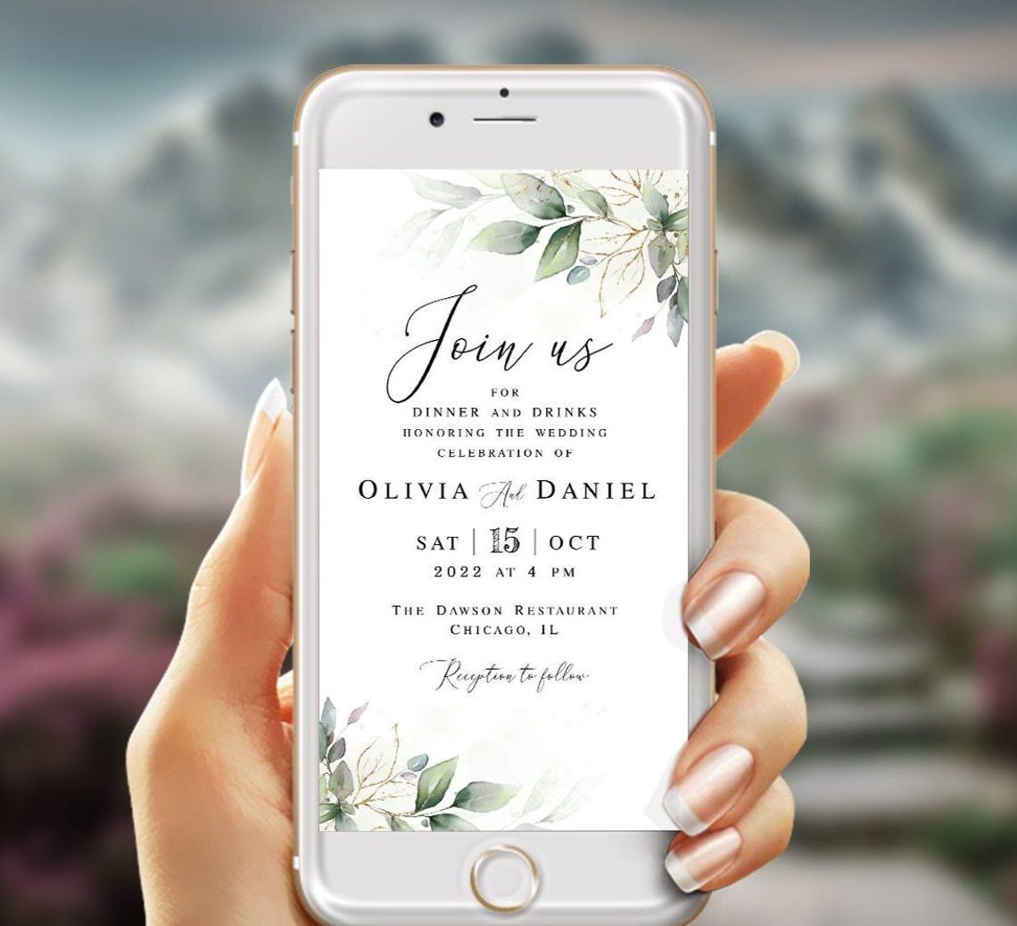Electronic Wedding Invitation Template Gold Foliage Wedding E-invite ...