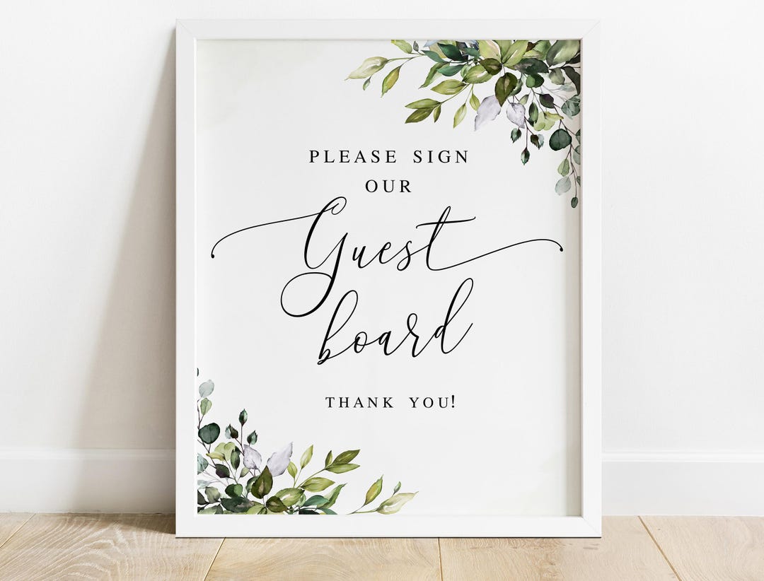 Greenery Guest Board Sign Template Eucalyptus Wedding Signs Editable ...