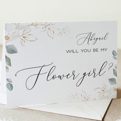 Flower Girl Card Template Modern Calligraphy Will You Be My - Etsy