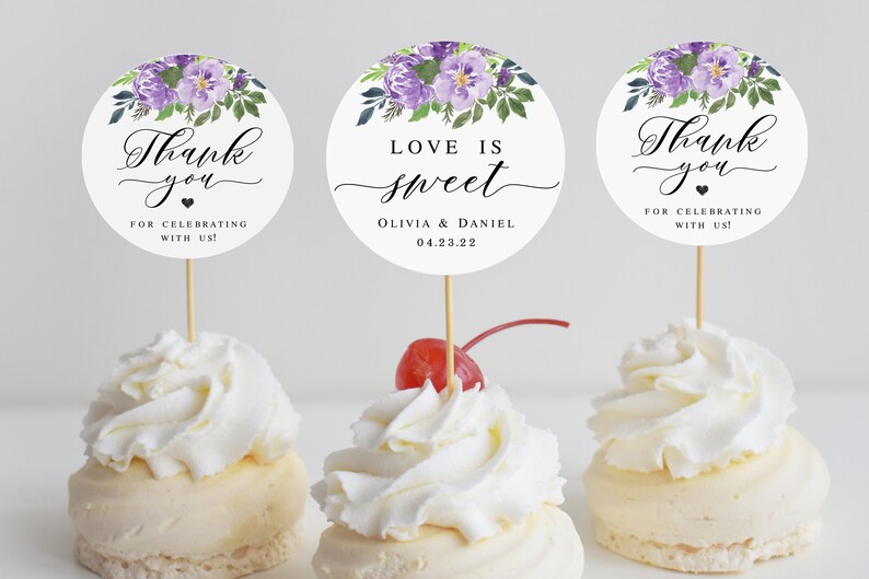 Double Sided Round Gift Tag Editable Template Wedding Purple - Etsy