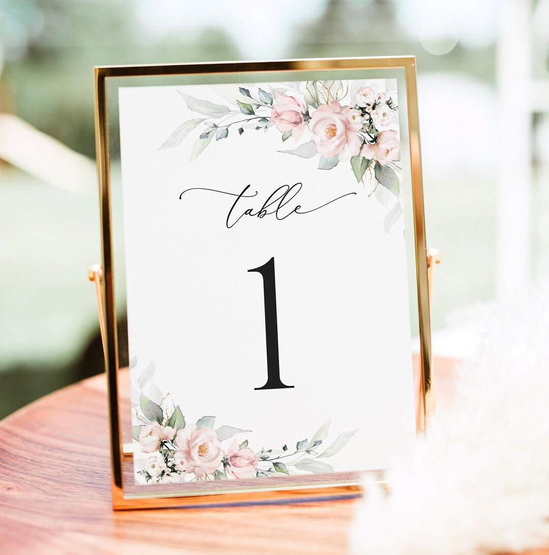 Pink Flowers Table Number Card Template Floral Wedding Table Number ...