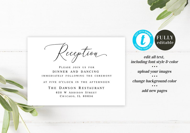 Reception Card Template Fully Editable Insert Card Printable | Etsy