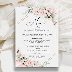 Pink Flowers Menu Template Printable Editable Floral Menu Printable ...