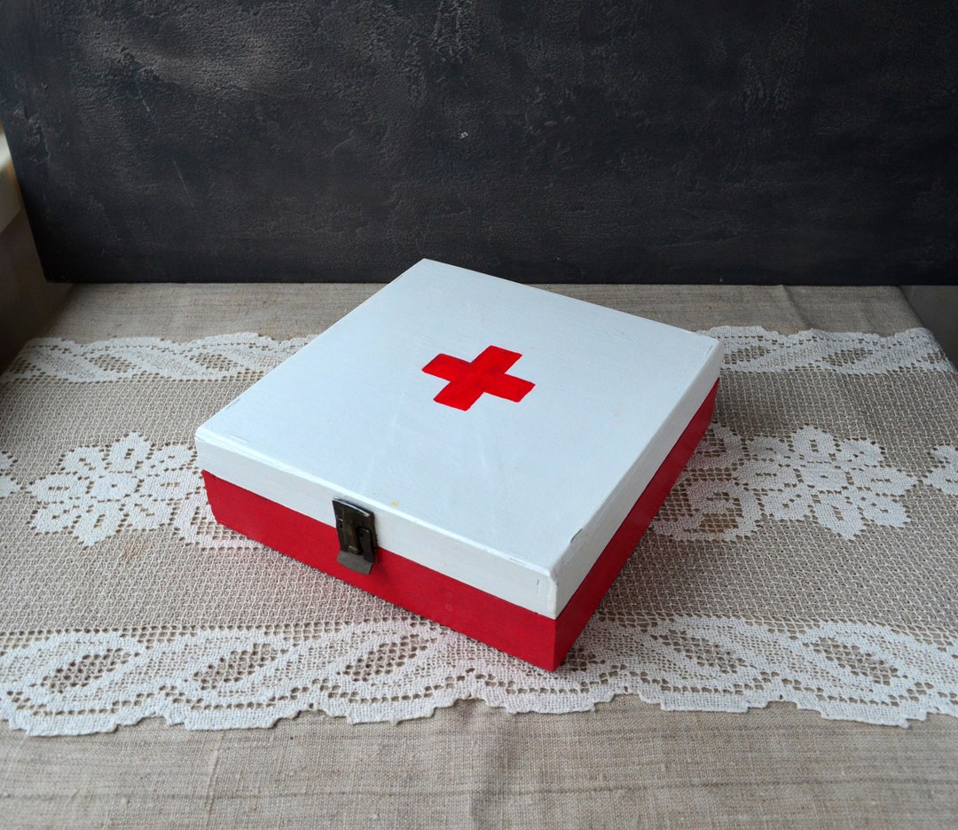 Wooden Storage Box Apothecary Chest First Aid Box Red Cross Medicine ...