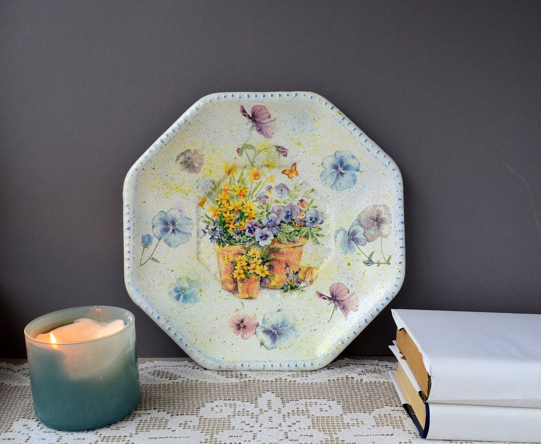 Large Metal Decorative Plate Cast Aluminum Floral Plate Kitchen Living ...