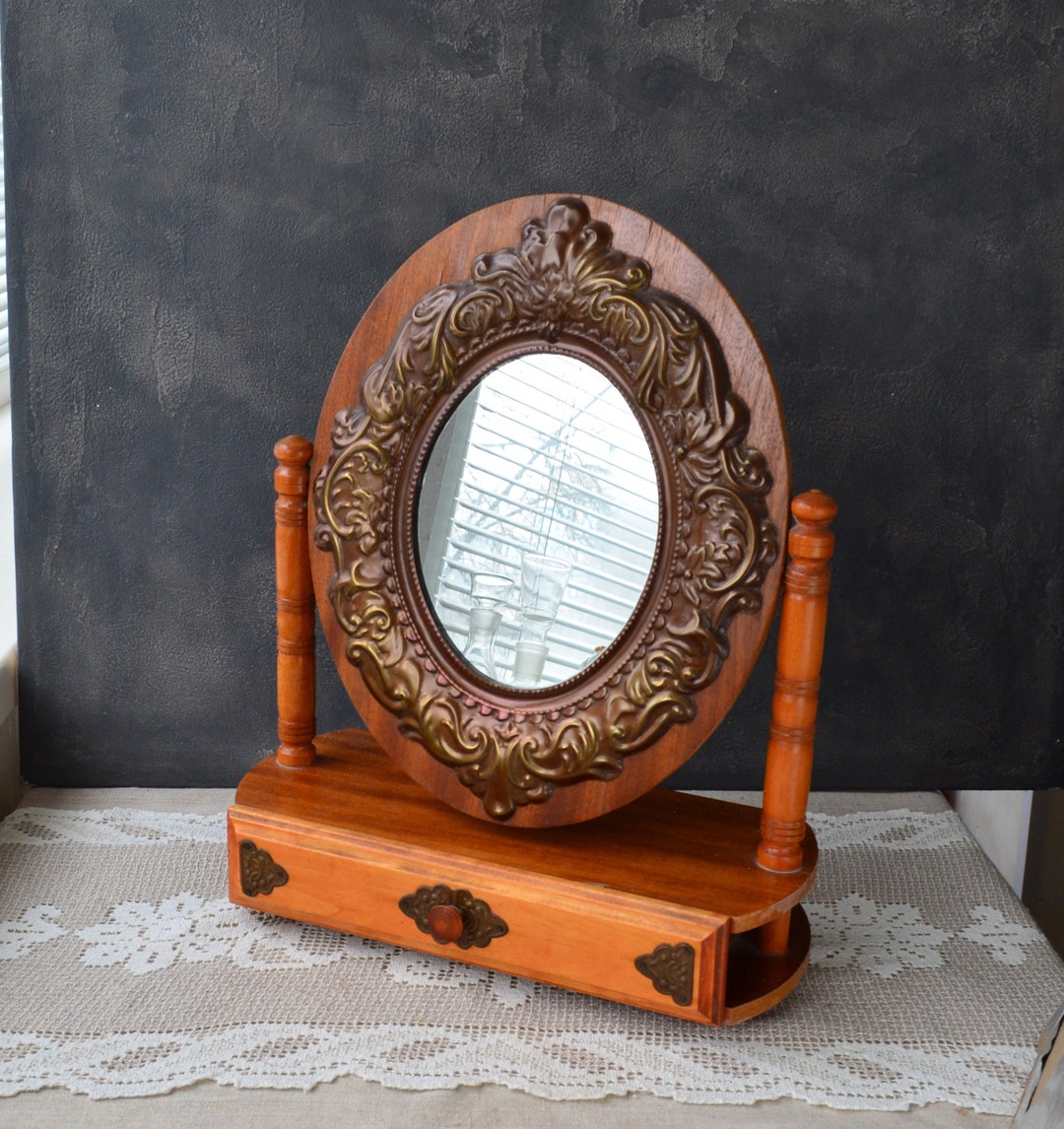 Swivel Table Mirror With Drawer Makeup Vanity Mirror Oval - Etsy