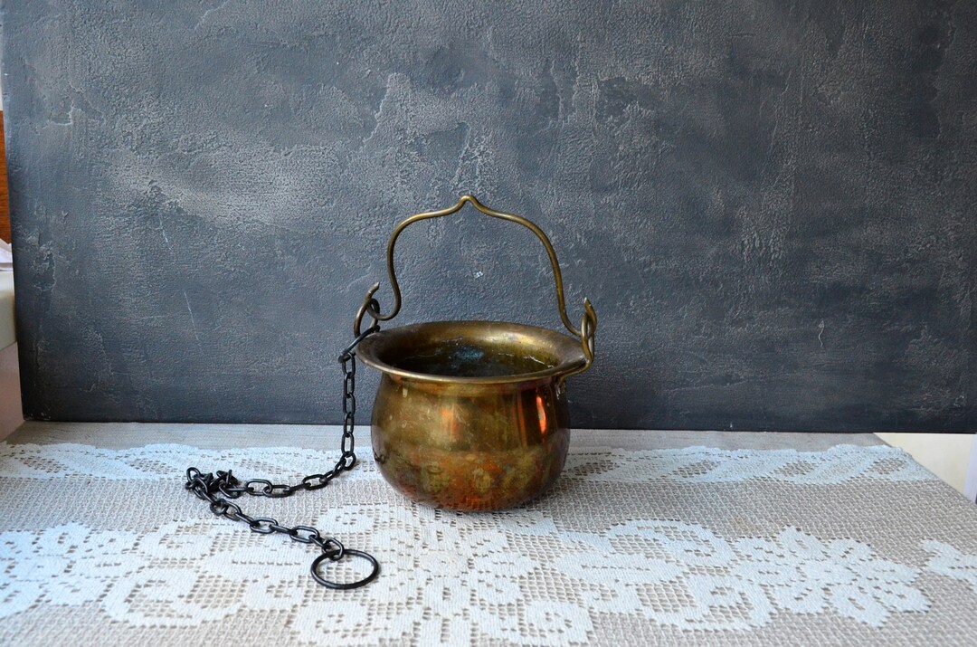 Copper Cauldron With Handle and Chain Small Copper Bowl Magic Pot for ...