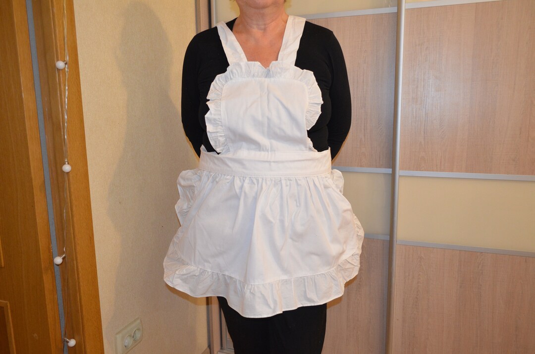 Ruffle Cotton White Bib Apron Reto Baking Apron Server Women Apron ...