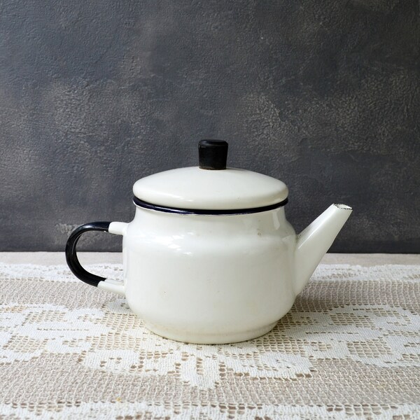 White Enamel Pitcher - Etsy