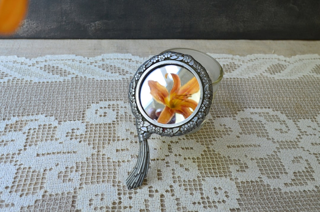 Small Metal Pocket Mirror With Handle Retro Round Hand Held Mirror ...