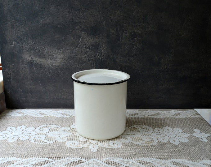 White Enamel Container With Lid Enamel Storage Bin Kitchen Storage ...