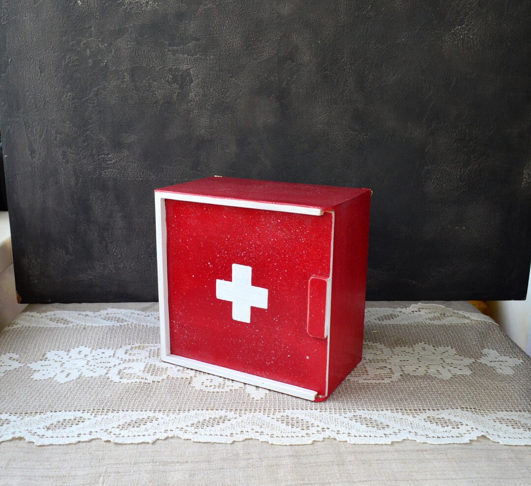 Small Cupboard Wall Hanging Apothecary Wooden Box Red Cross Wood ...