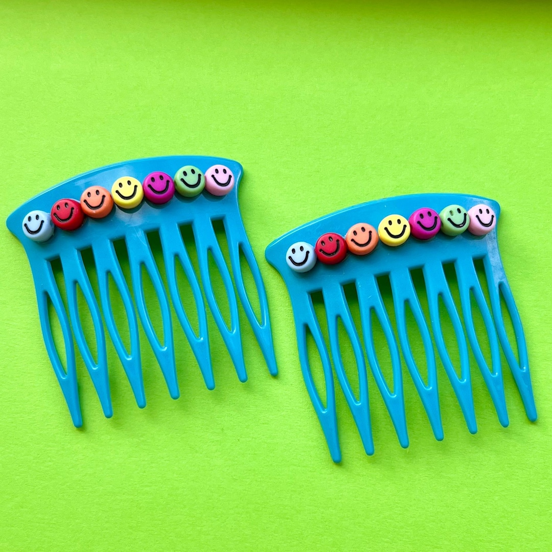 Retro 80s Smiley Face Hair Combs | Colorful Vintage Hair Accessories ...