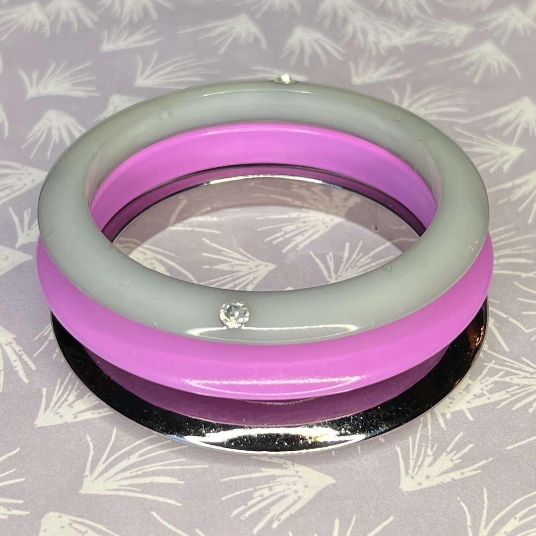 80s Retro Bangles - Purple Metallic and Gray Bracelets With Sparkling ...