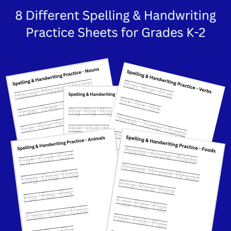 Spelling & Handwriting Practice for Grades K-2 - Etsy