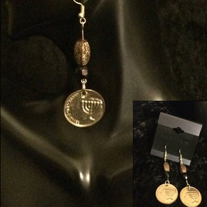 Israel 10 Agorot Coin Menorah 7 Branch Earrings - Etsy