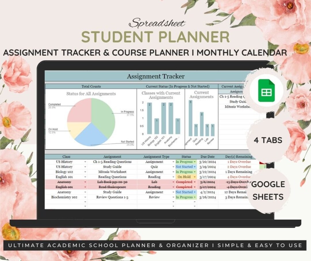 Assignment Tracker Spreadsheet - Etsy