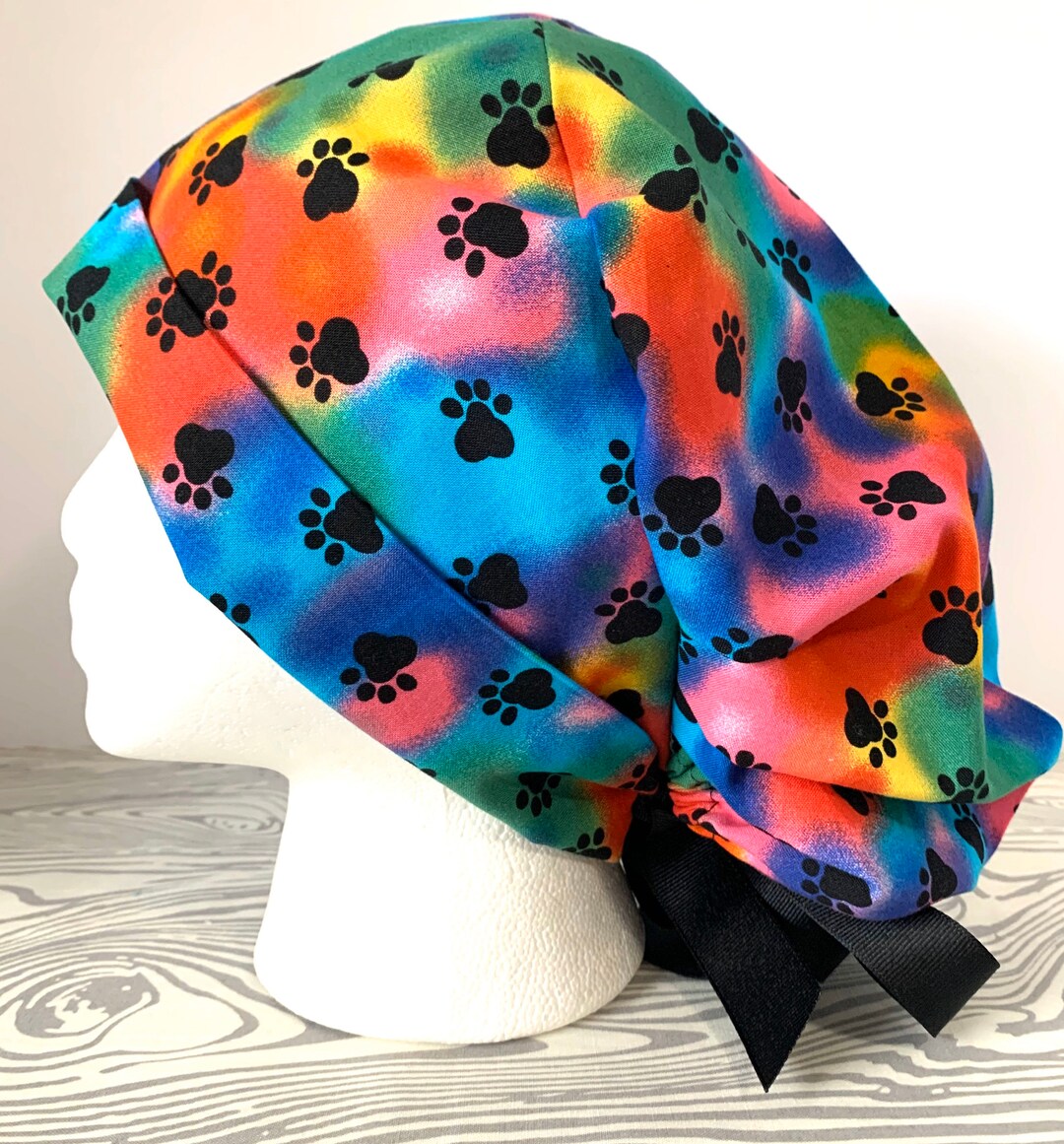 Groovy Paws Print Ribbon Tie-back Surgical Hat - Etsy