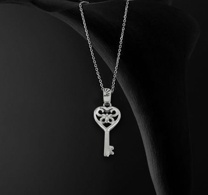 Key Heart Necklace Sterling Silver 925 Romantic Pendant - Etsy