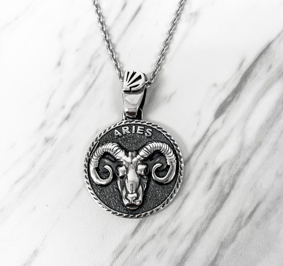 Aries Zodiac Necklace for Men - Oxidised Sterling Silver, Horoscope ...