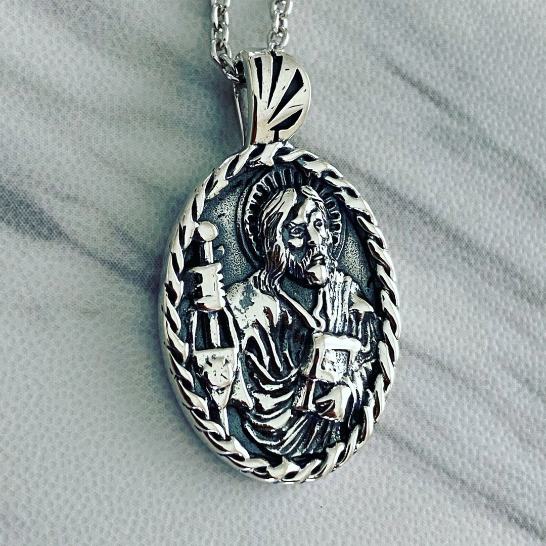 Oxidized Sterling Silver Saint James Medal Necklace - Etsy