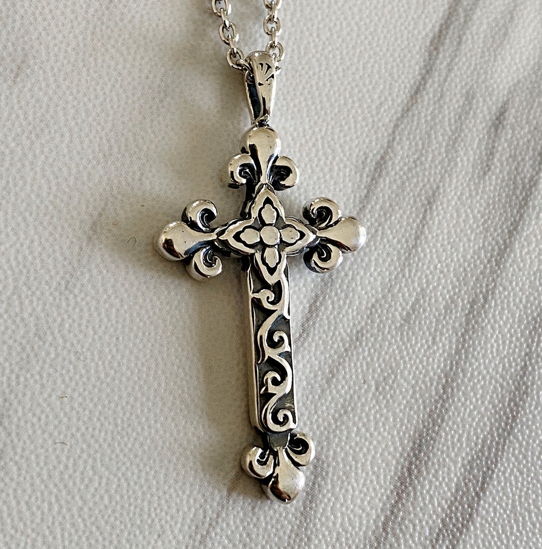 Celtic Fleur De Lis Cross Necklace Oxidized Sterling Silver Irish ...