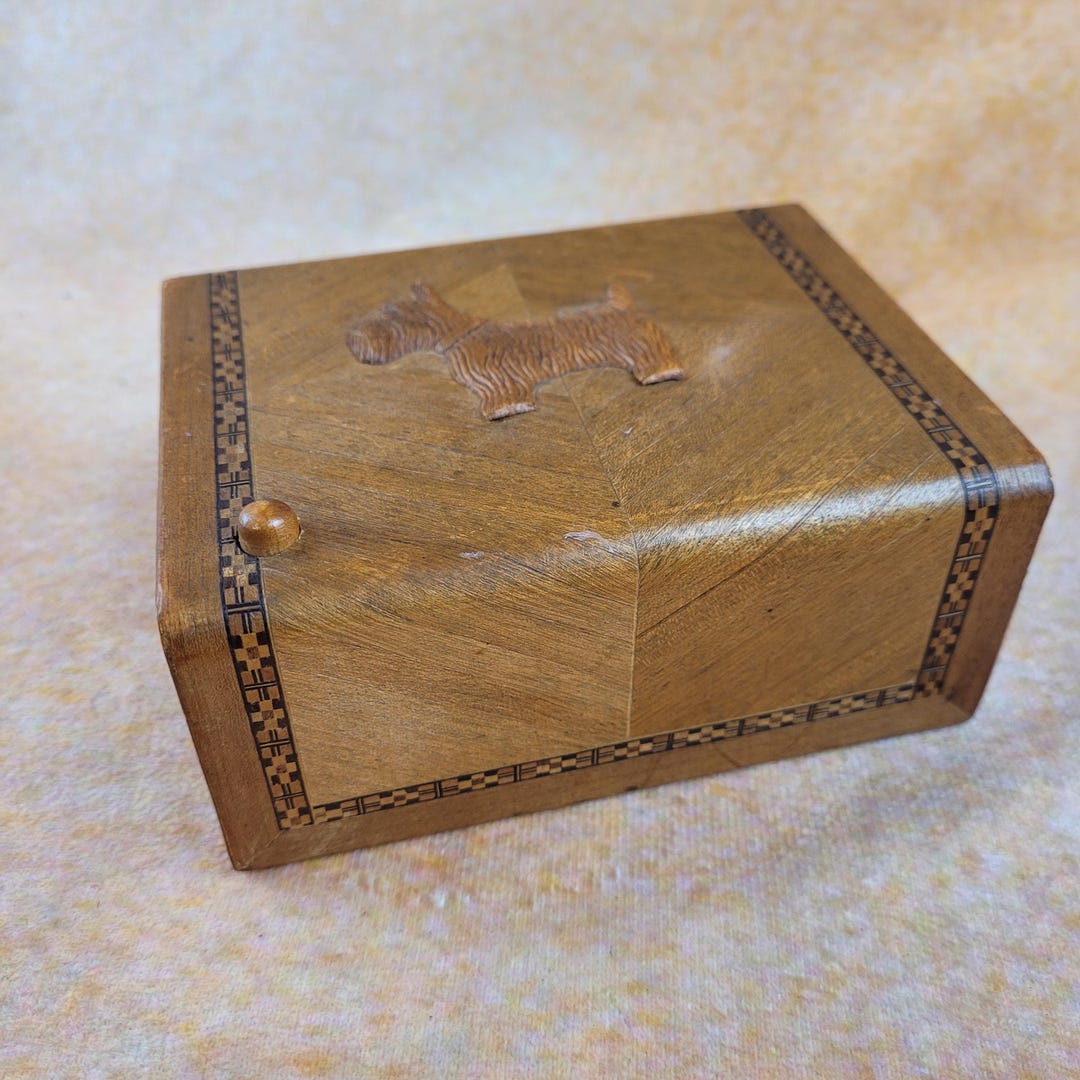 Vintage Scotty Dog Marquetry Box With Hidden Drawer. - Etsy