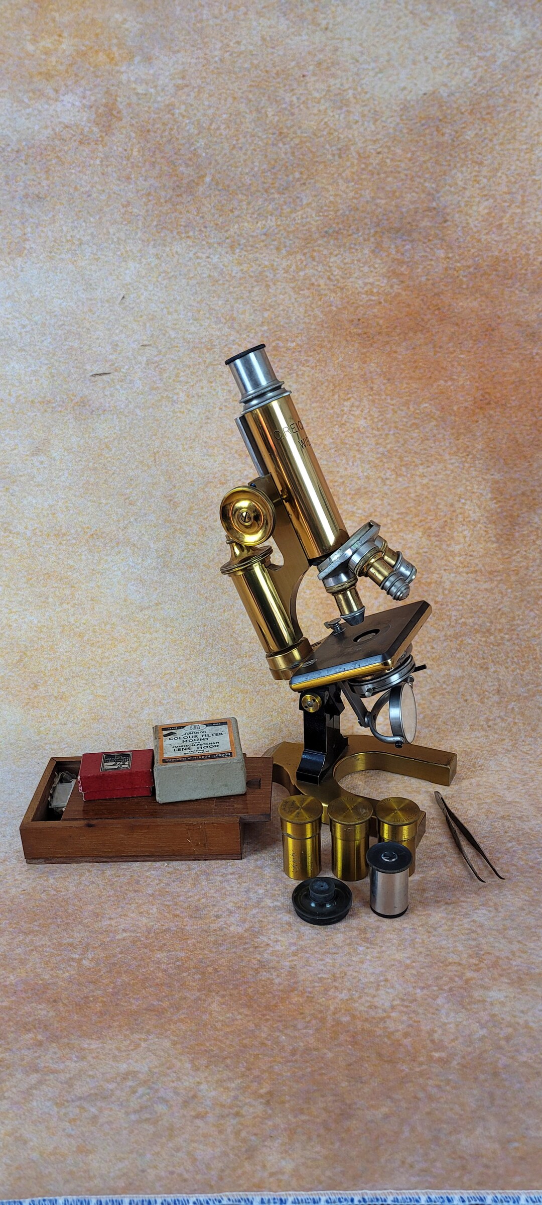 Antique Microscope by Carl Reichert, Professional Standard Japanned ...