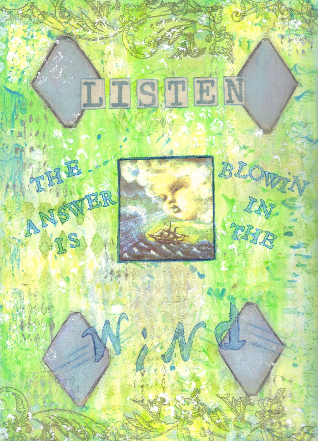 Listen, Greeting Card, 5x7 Mixed Media Collage - Etsy
