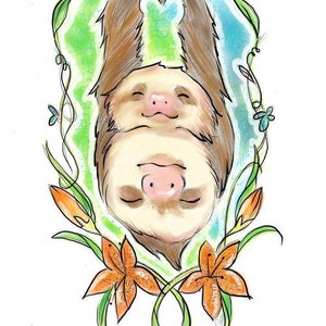 Sloth Art - Sloth and Heart -cute Sloth Art - Baby Sloth Art - Mama and ...