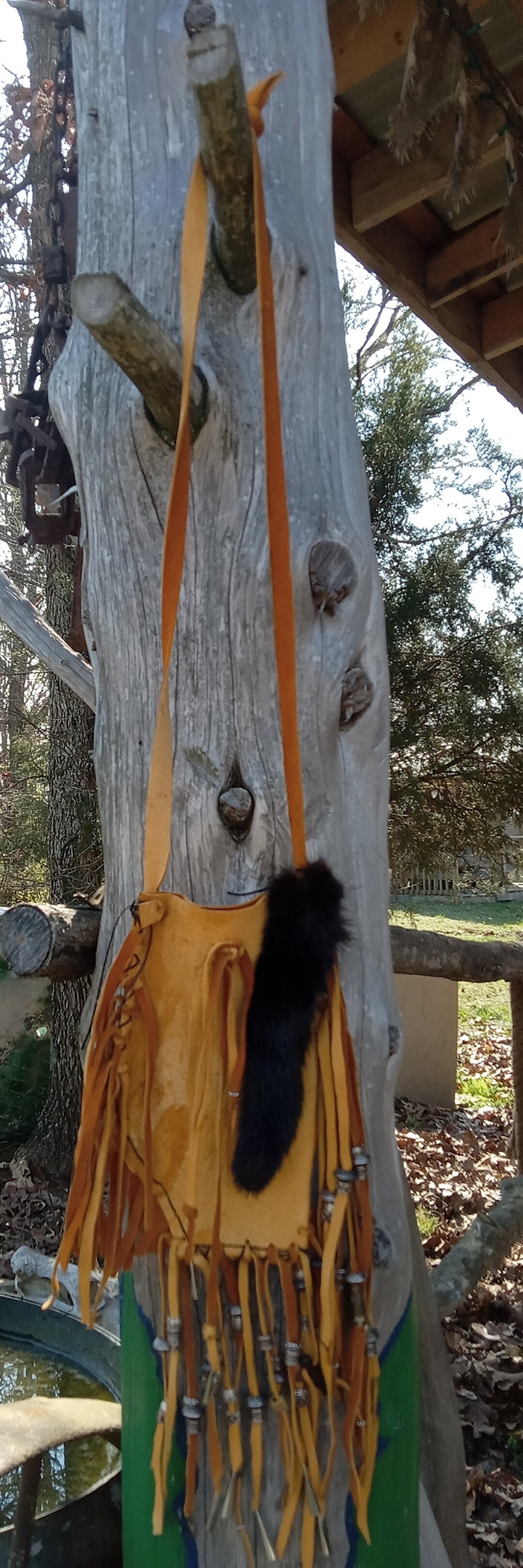 Buckskin Pouch Boho Gypsy Neck Bag Pouch Buckskin Bag Fox Tail Beads ...