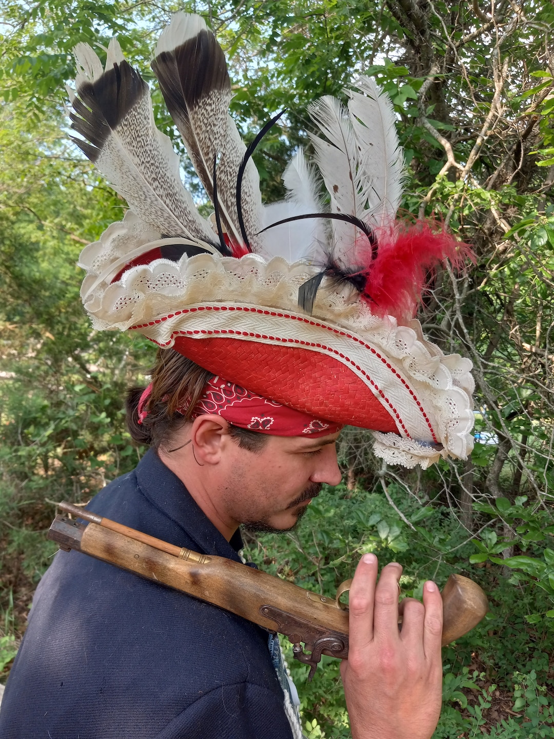 Pirates Mardi Gras Tricorn Hat Red Pirate Costume Hat Feathers Tricorn ...