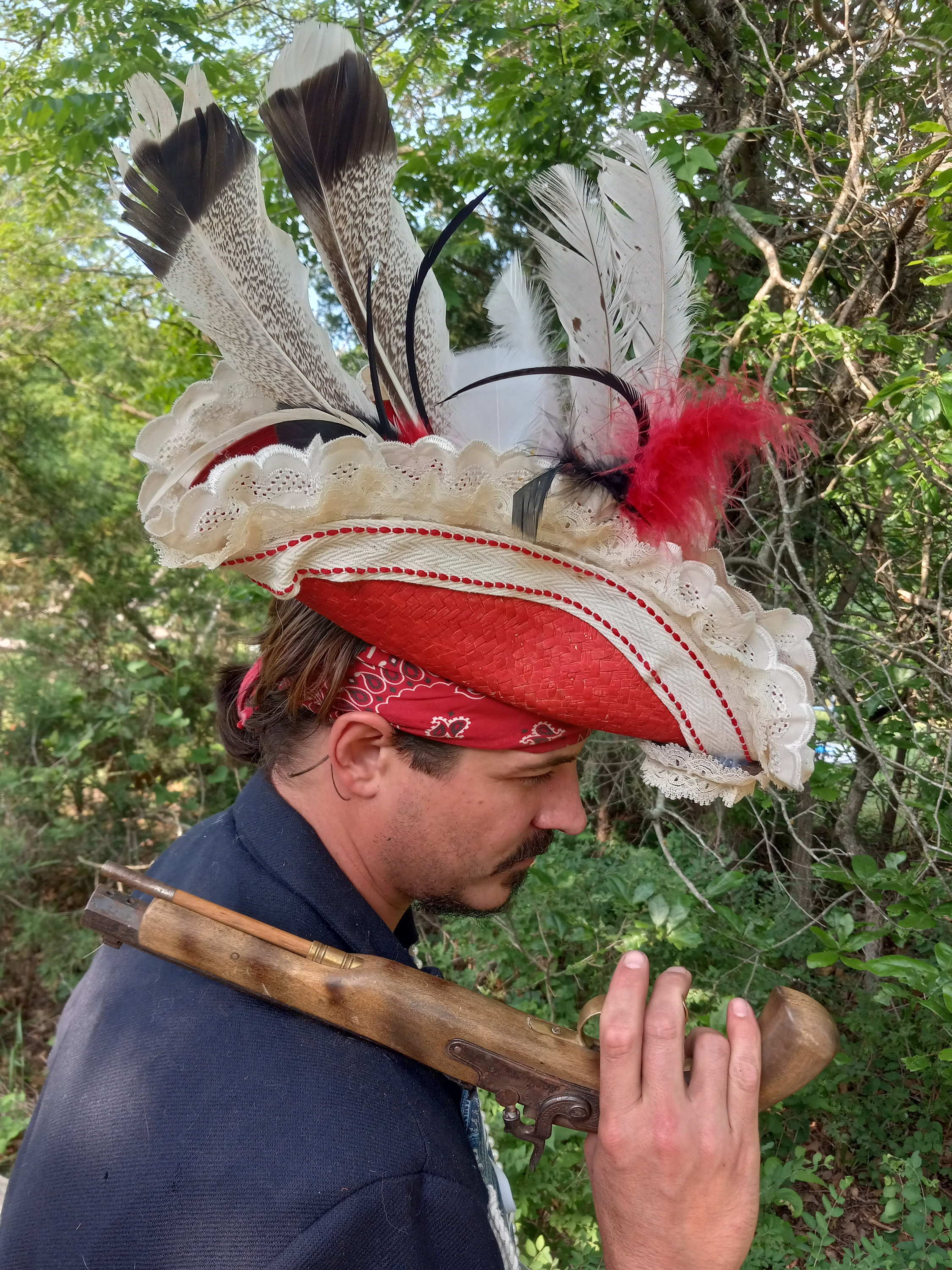 Pirates Mardi Gras Tricorn Hat Red Pirate Costume Hat Feathers Tricorn ...