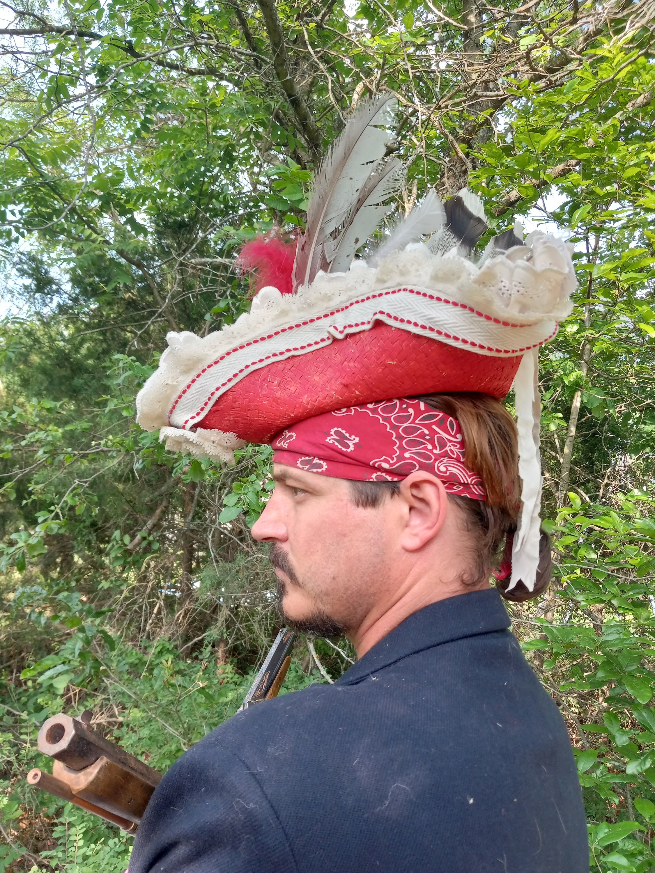 Pirates Mardi Gras Tricorn Hat Red Pirate Costume Hat Feathers Tricorn ...