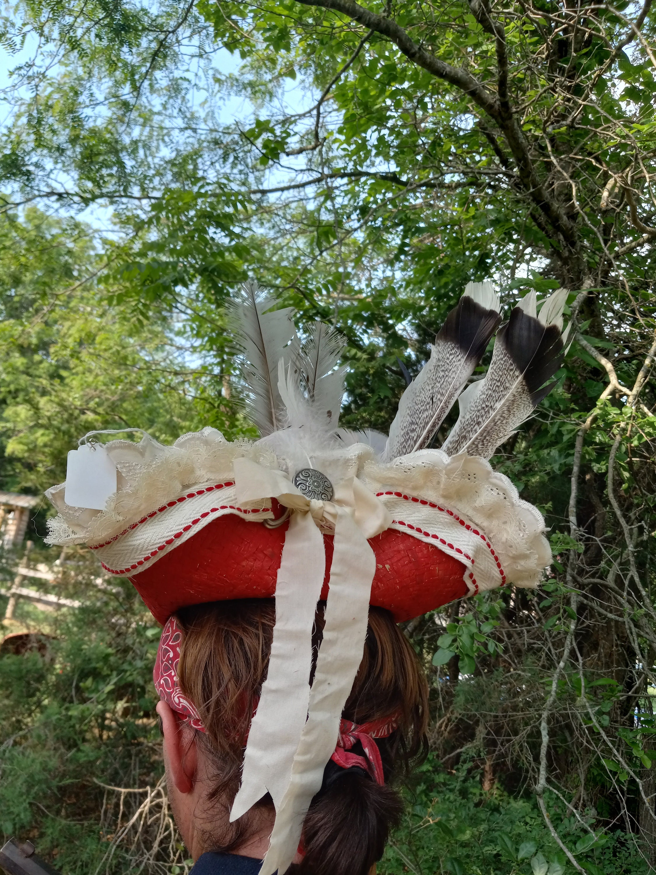 Pirates Mardi Gras Tricorn Hat Red Pirate Costume Hat Feathers Tricorn ...