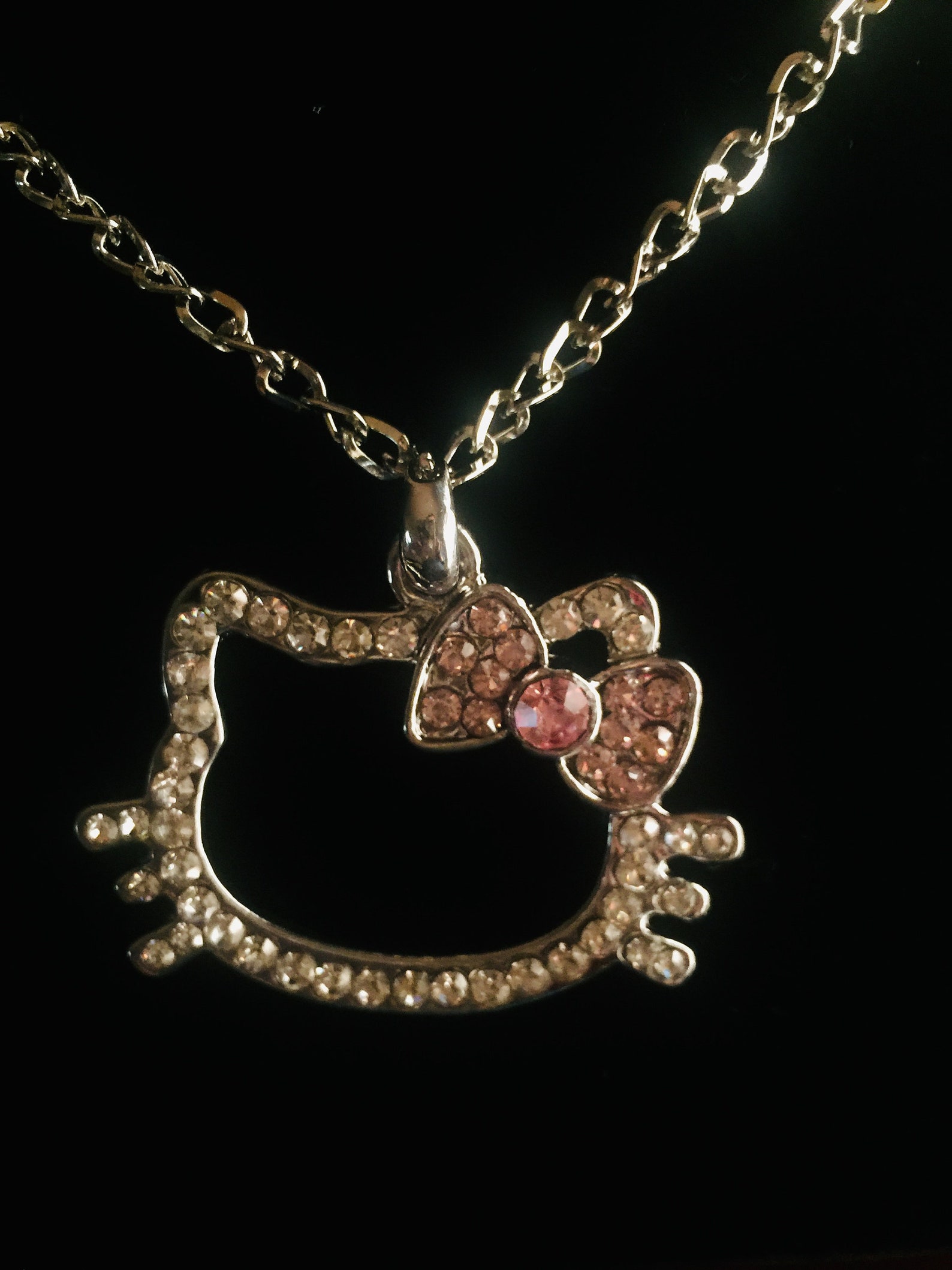 Hello Kitty Face Necklace Pendant Charm With a Pink Bow Paved Cubic ...