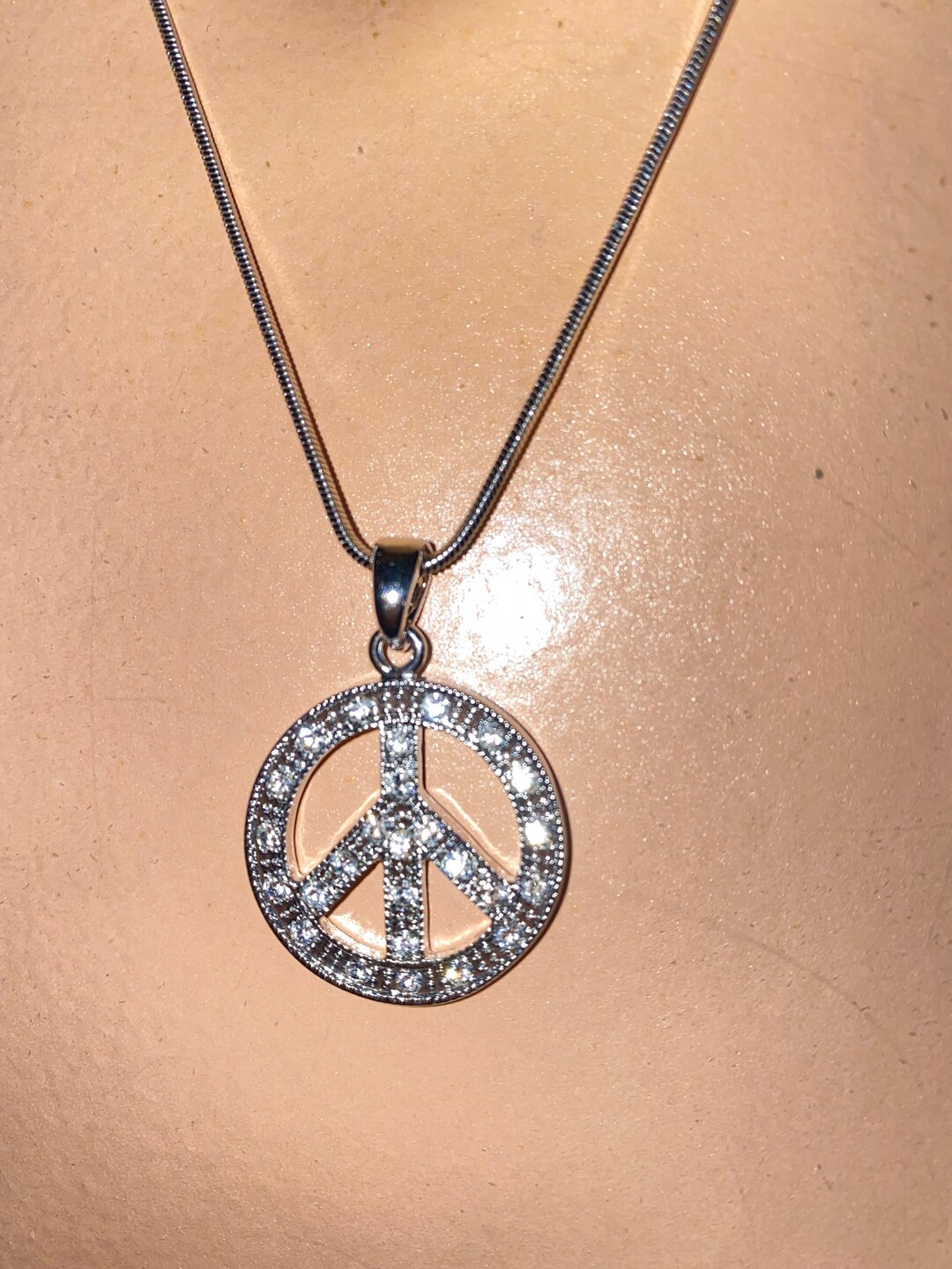 Swarovski Crystal PEACE Sign Symbol Hippie No War Charm Necklace BOHO ...