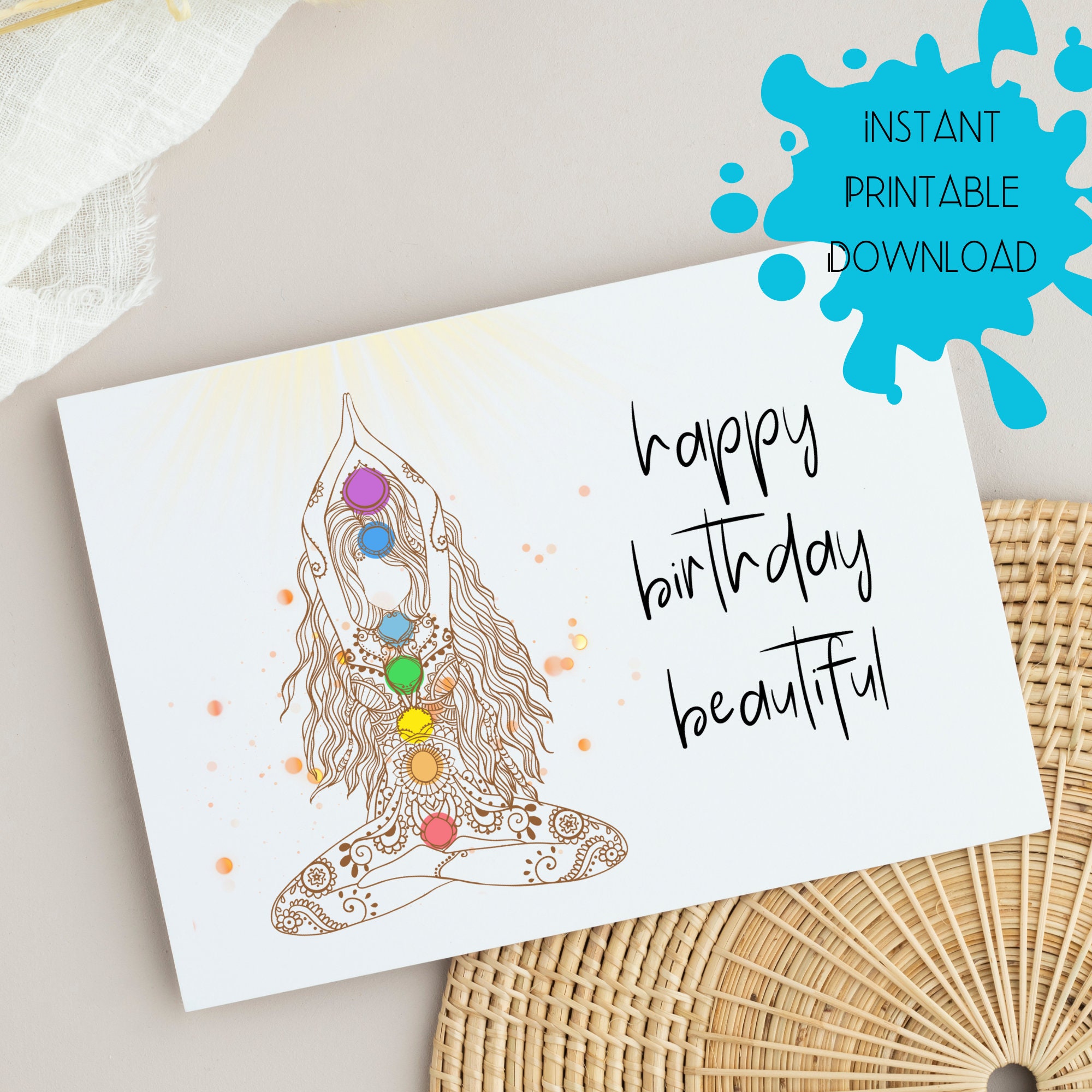 Printable Yoga Birthday Card, Instant Download Happy Birthday Beautiful ...