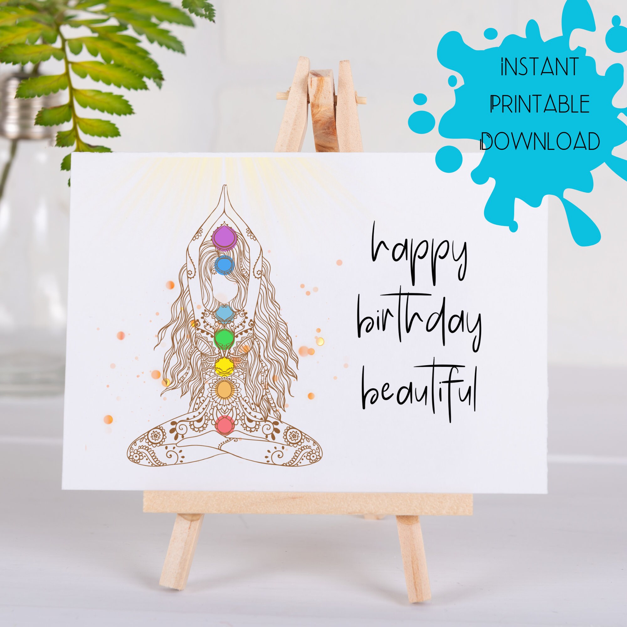 Printable Yoga Birthday Card, Instant Download Happy Birthday Beautiful ...