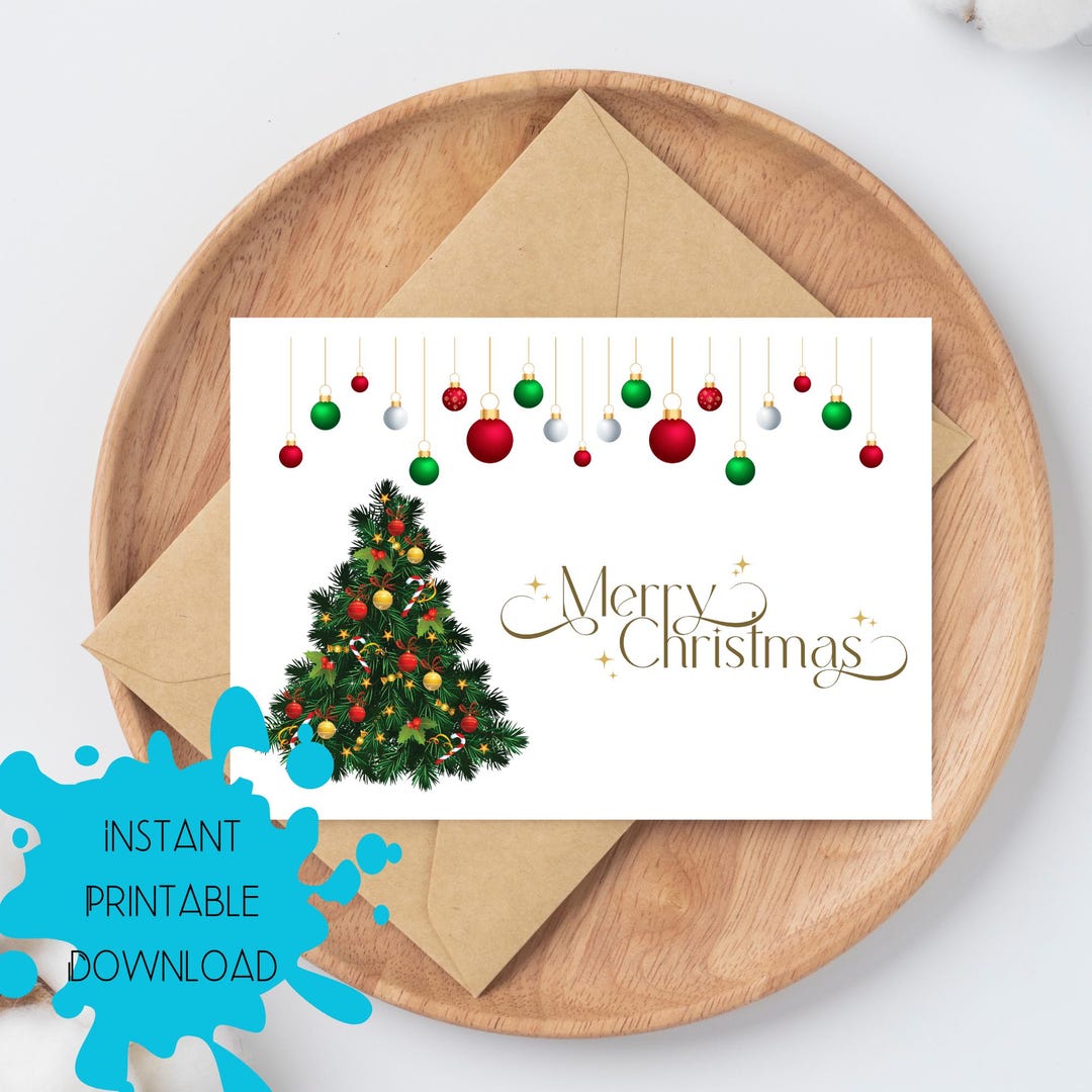 Merry Christmas Tree Card, Happy Holidays, Digital Download - Etsy